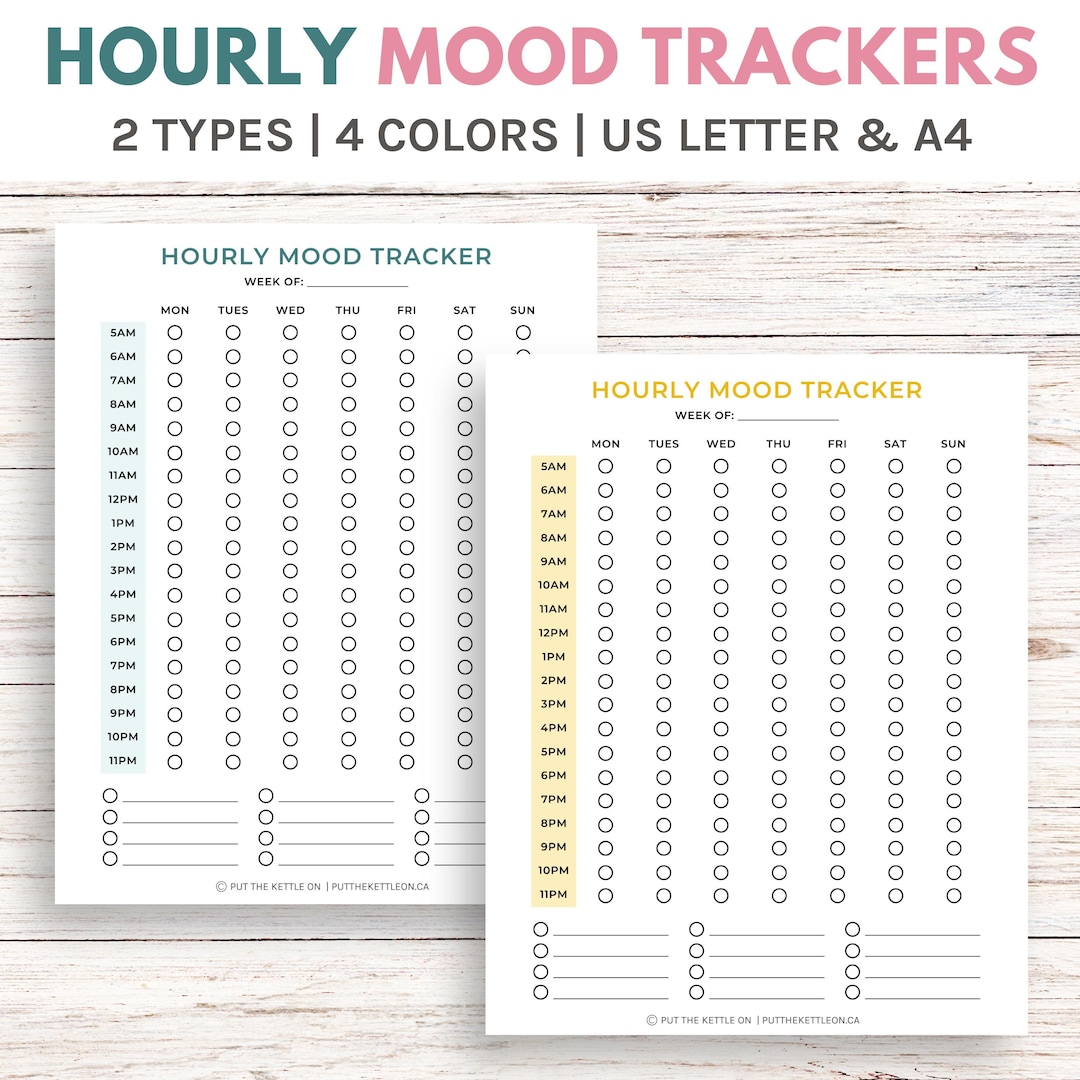 Hourly Mood Tracker Printable, Mood Activity Log, Daily and Weekly Mood ...