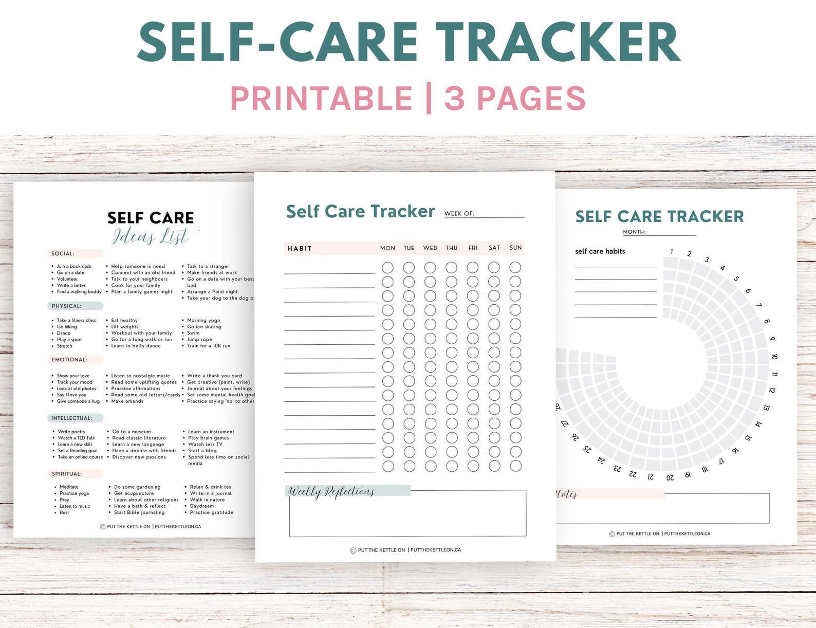 Printable Self Care Tracker Wheel and Checklist, Self Care Planner ...