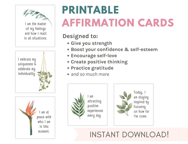 Affirmation Cards Printable, Positive Quote Flash Cards, Affirmation ...