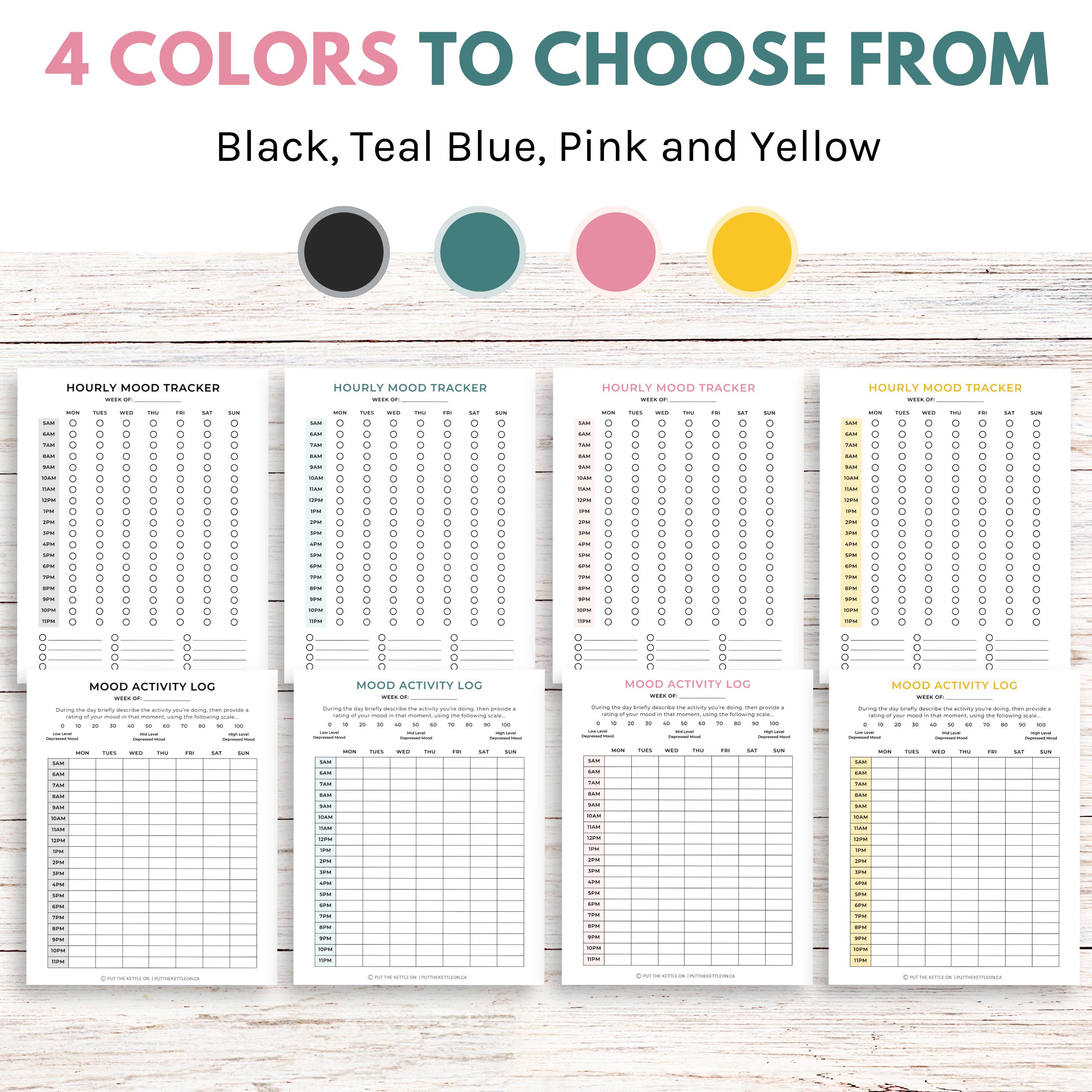 Hourly Mood Tracker Printable, Mood Activity Log, Daily and Weekly Mood ...