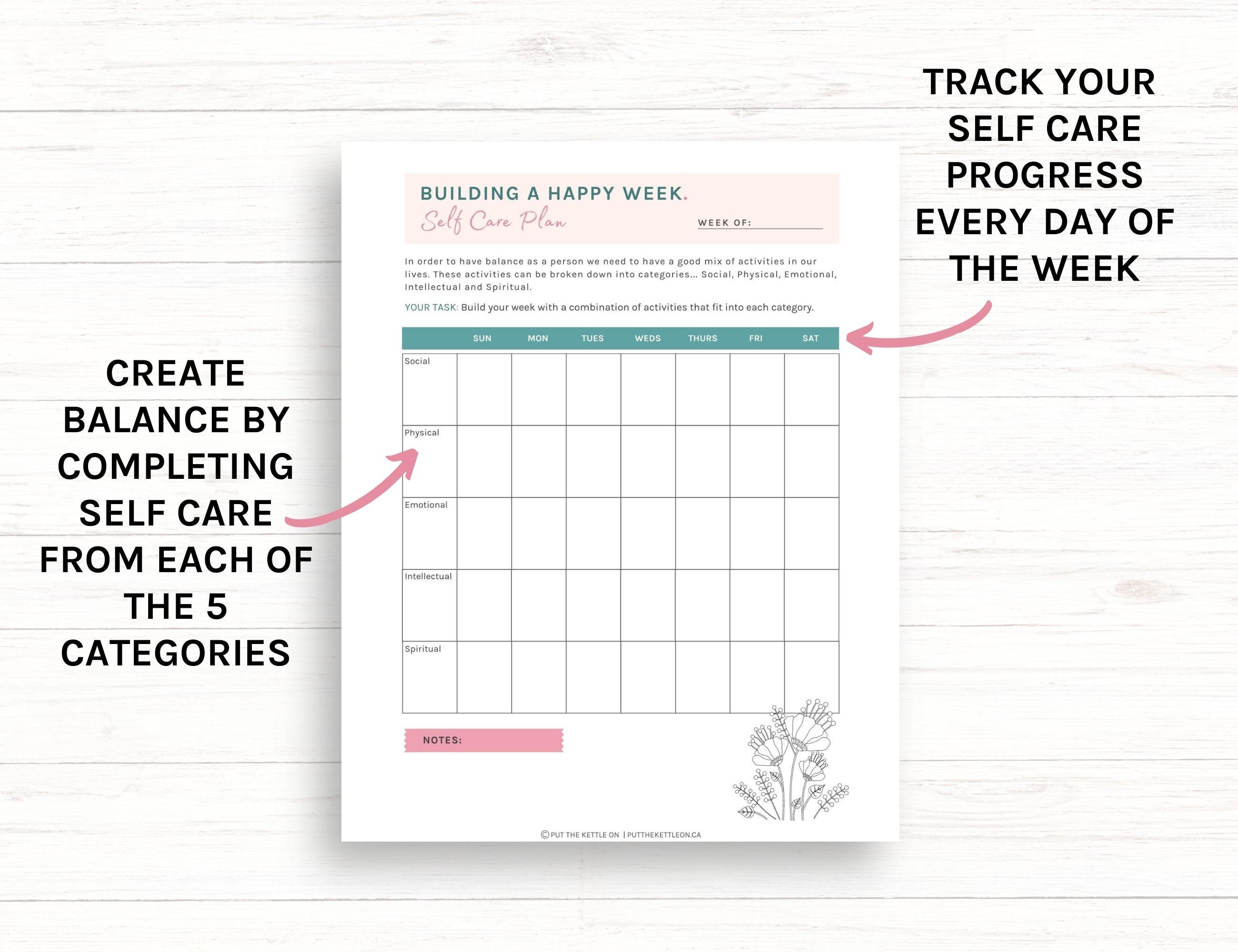 Self Care Planner Printable Worksheets (2 Pages), Self Care Worksheets ...