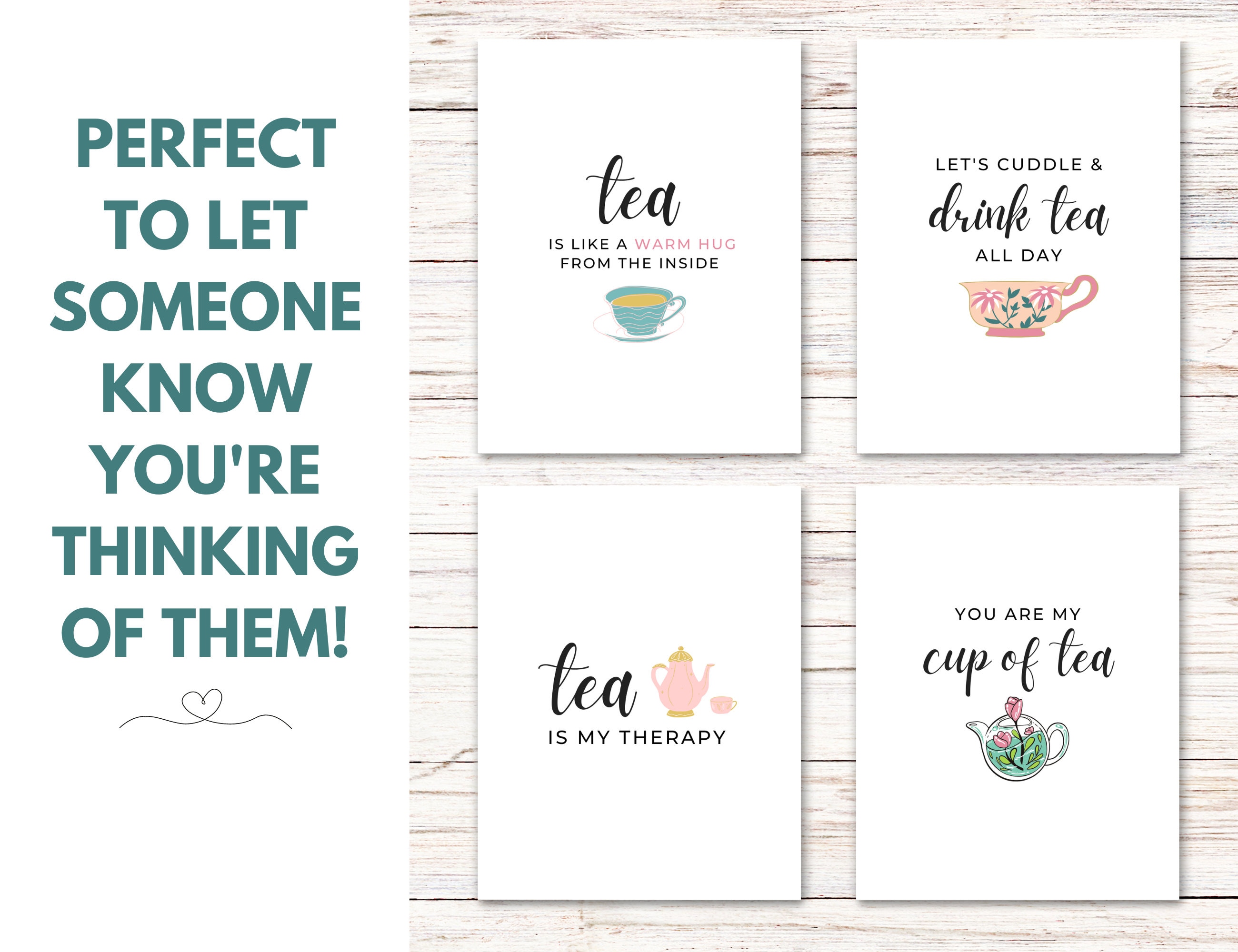 Tea Quotes Printable Greeting Cards, Thinking of You Cards, Set of 8 ...