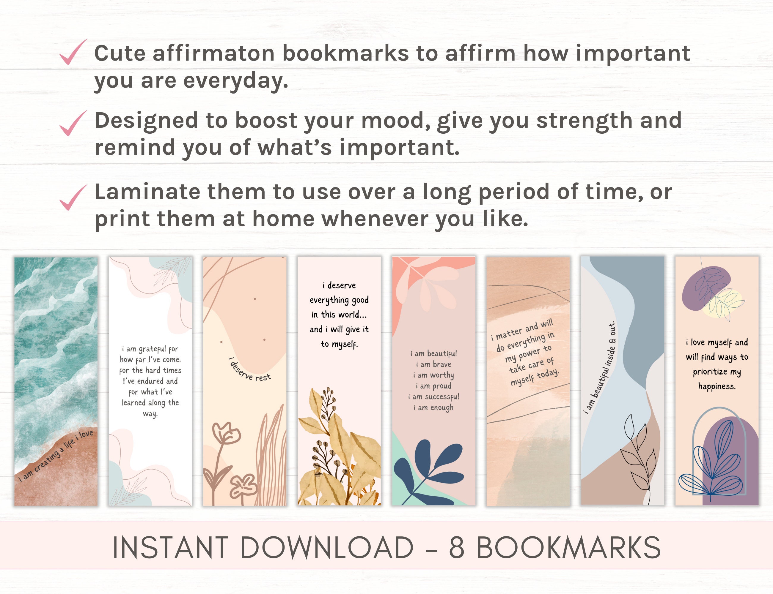 Printable Bookmarks, Affirmation Bookmarks, Boho Bookmark, Motivational ...