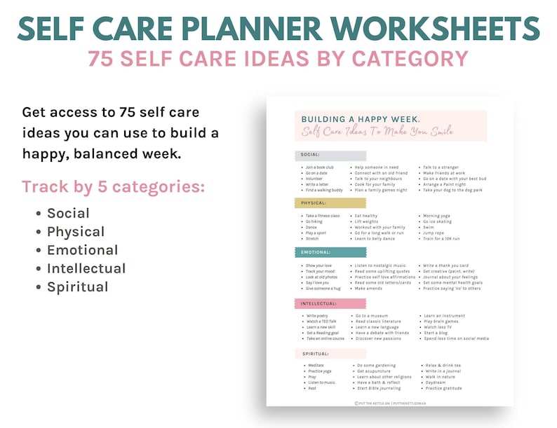 Self Care Planner Printable Worksheets (2 Pages), Self Care Worksheets ...