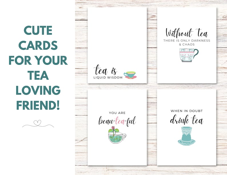 Tea Quotes Printable Greeting Cards, Thinking of You Cards, Set of 8 ...