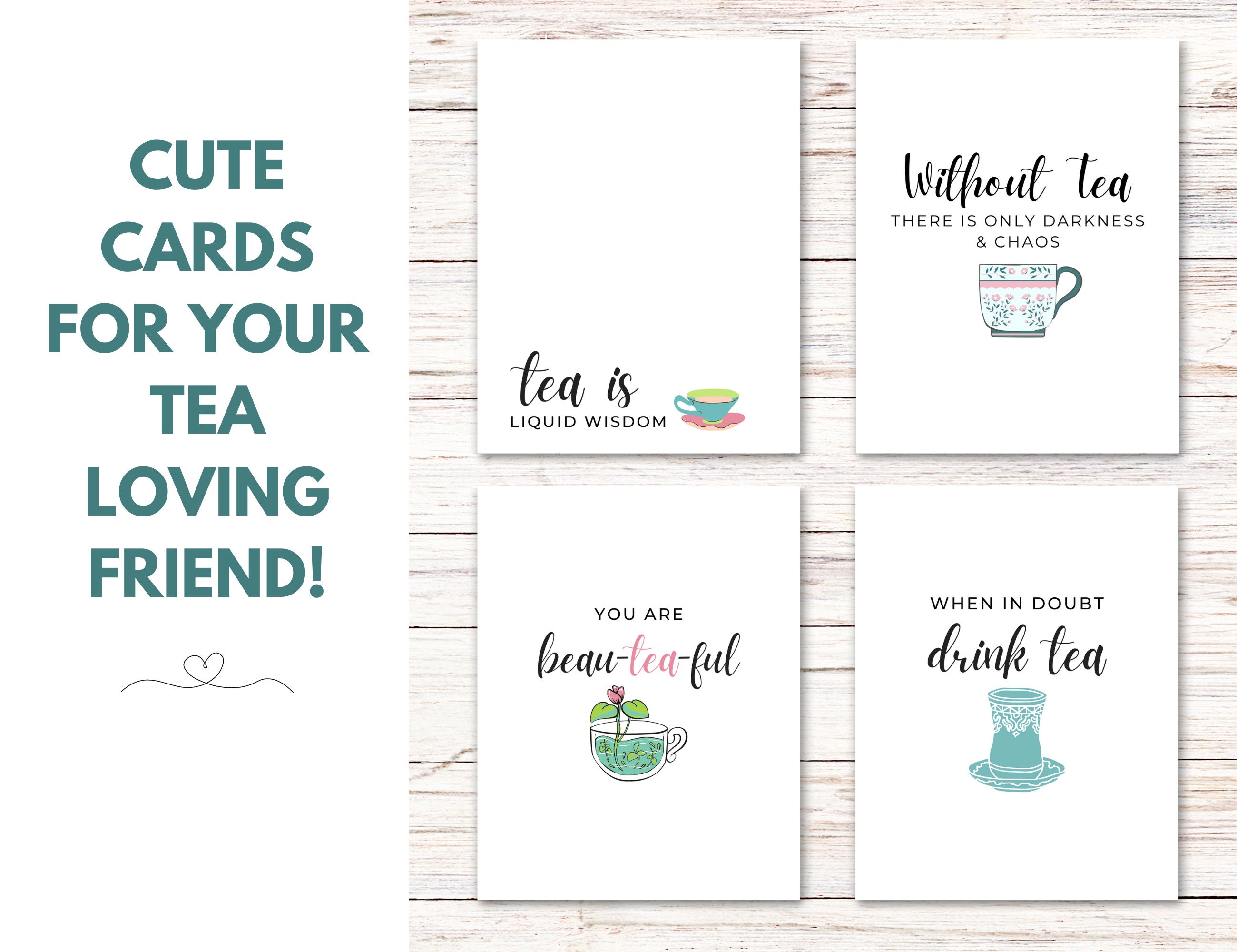 Tea Quotes Printable Greeting Cards, Thinking of You Cards, Set of 8 ...