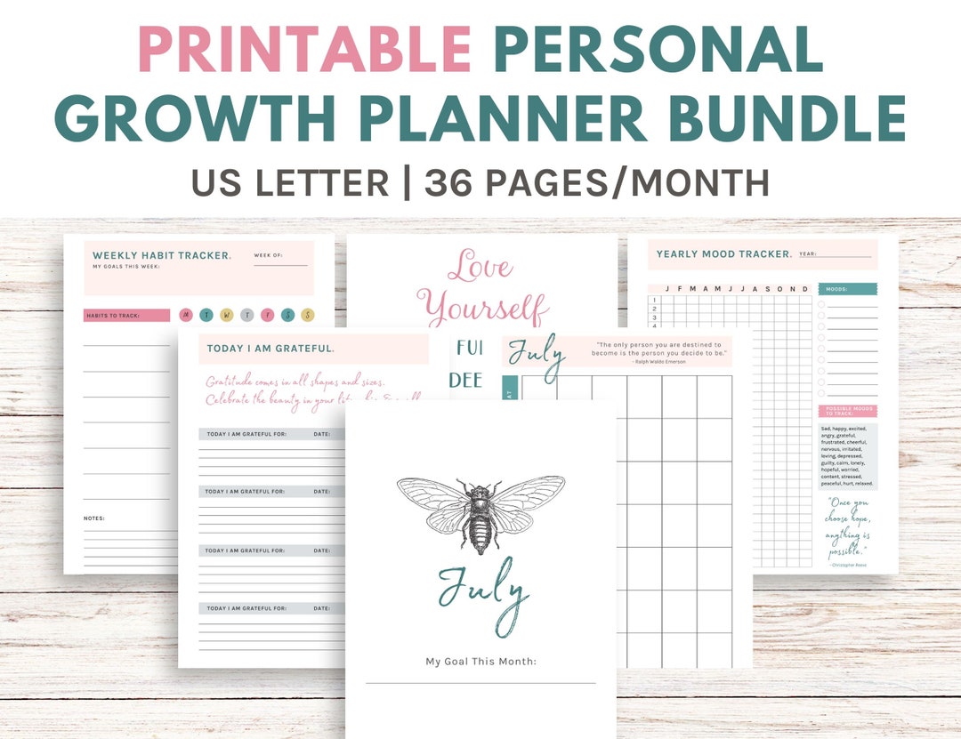 Printable Personal Growth Planner & Workbook Bundle, Self Care Planner ...