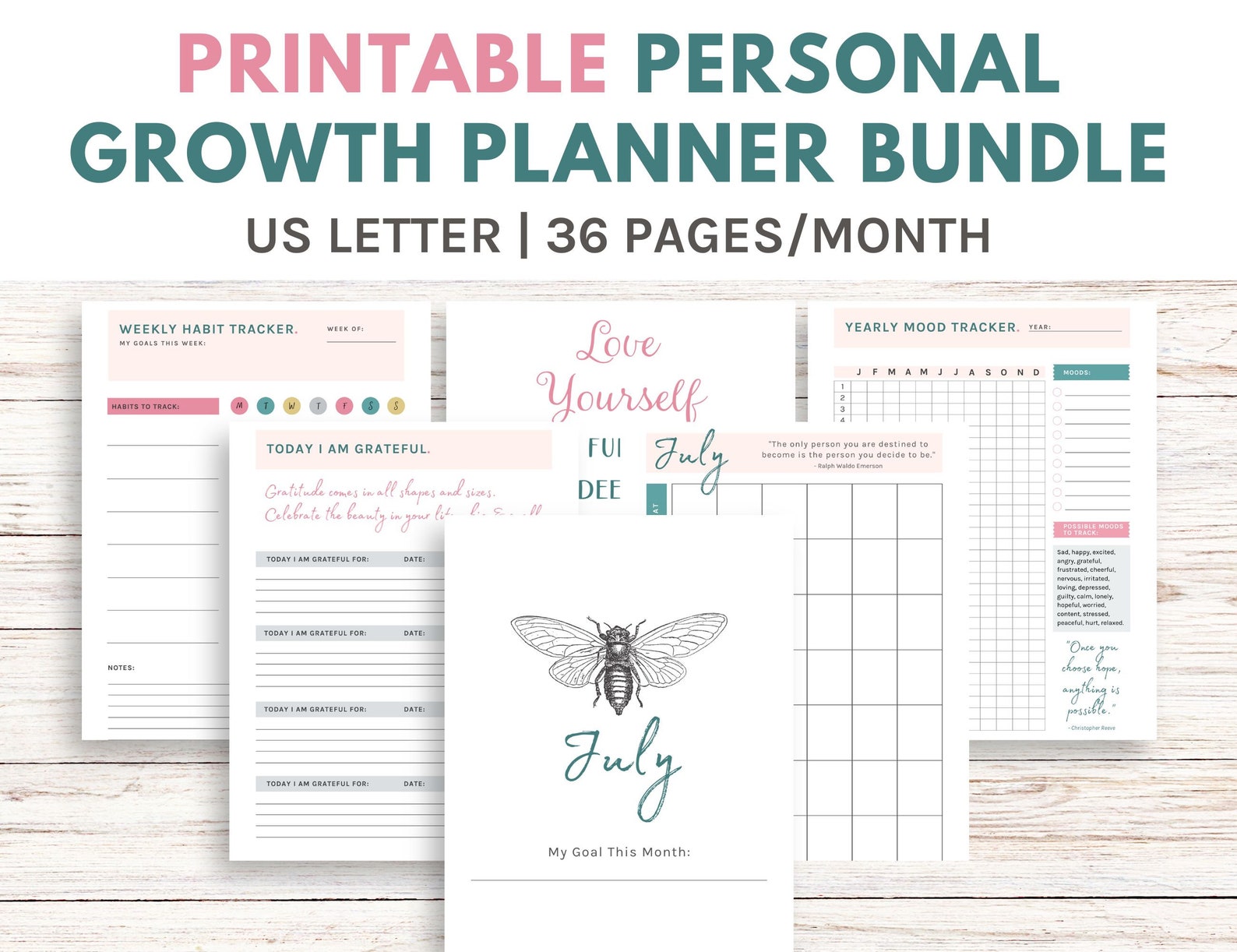 Printable Personal Growth Planner & Workbook Bundle, Self Care Planner ...