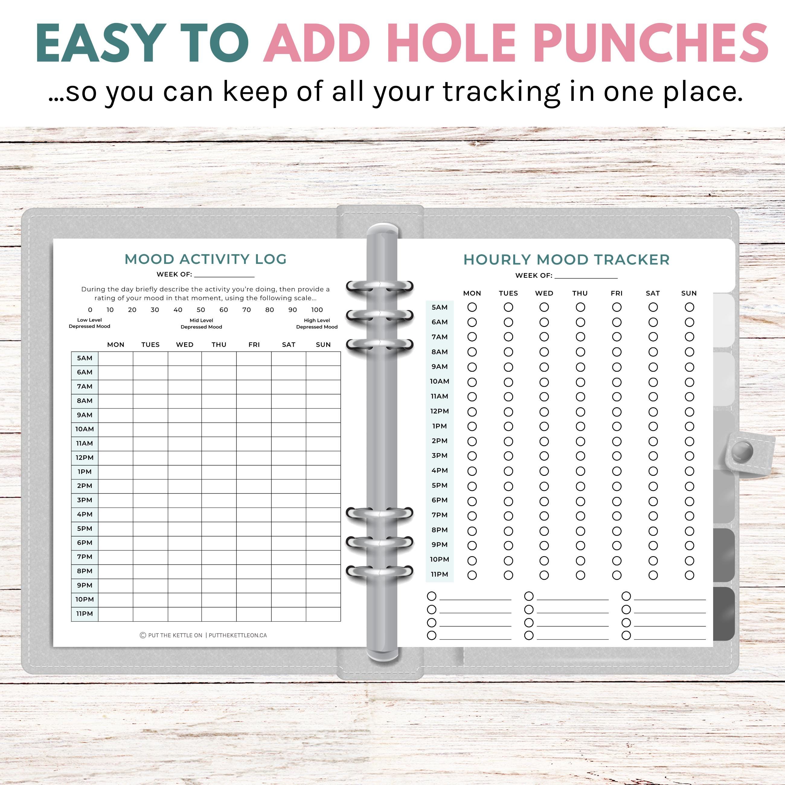 Hourly Mood Tracker Printable, Mood Activity Log, Daily and Weekly Mood ...