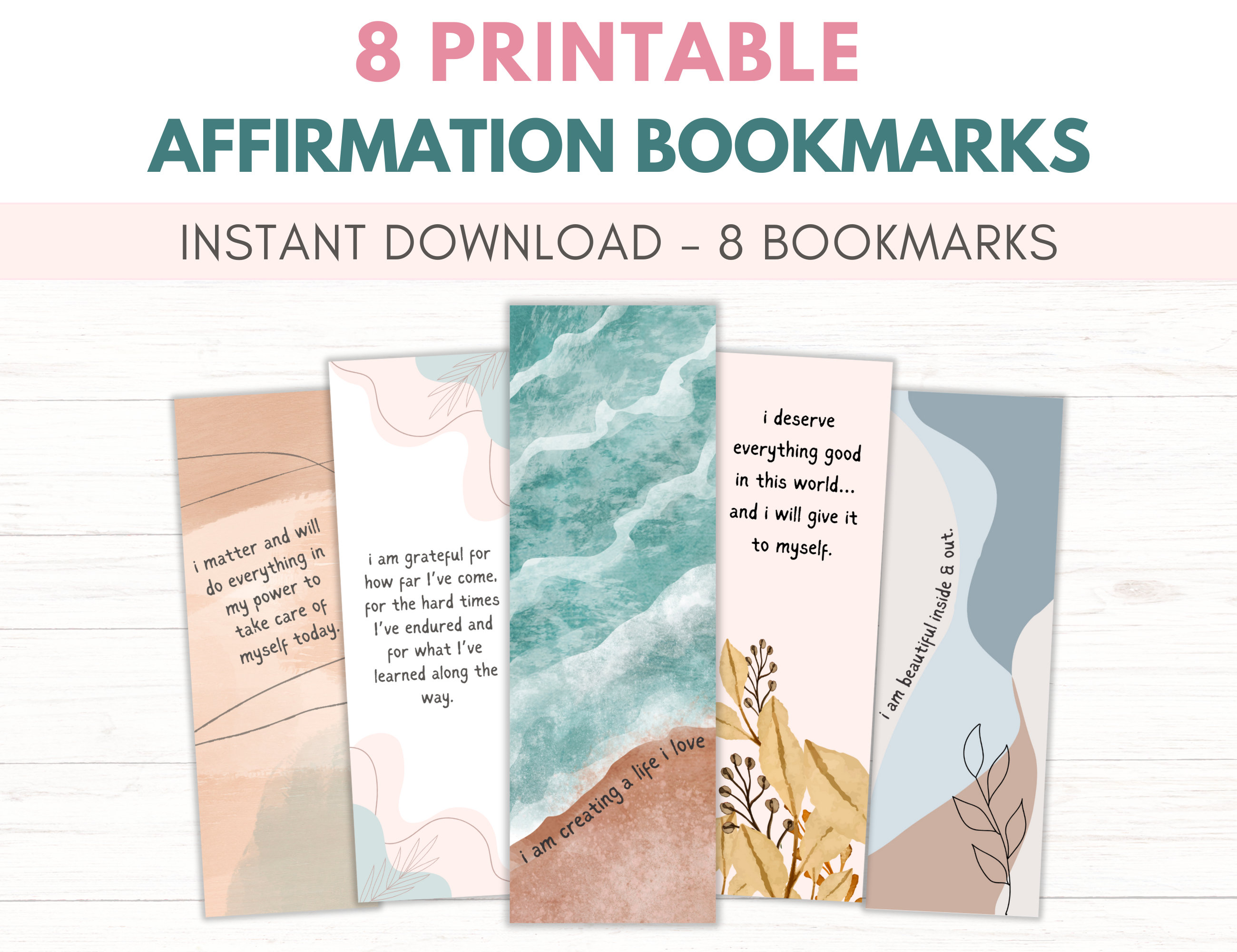 Printable Bookmarks, Affirmation Bookmarks, Boho Bookmark, Motivational ...