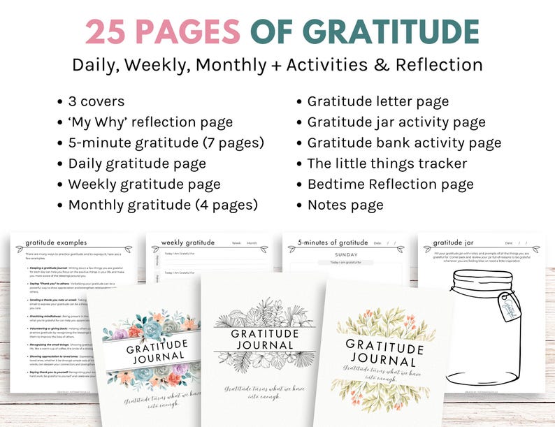 Printable Gratitude Journal Pages, Daily, Weekly Gratitude Journal and ...
