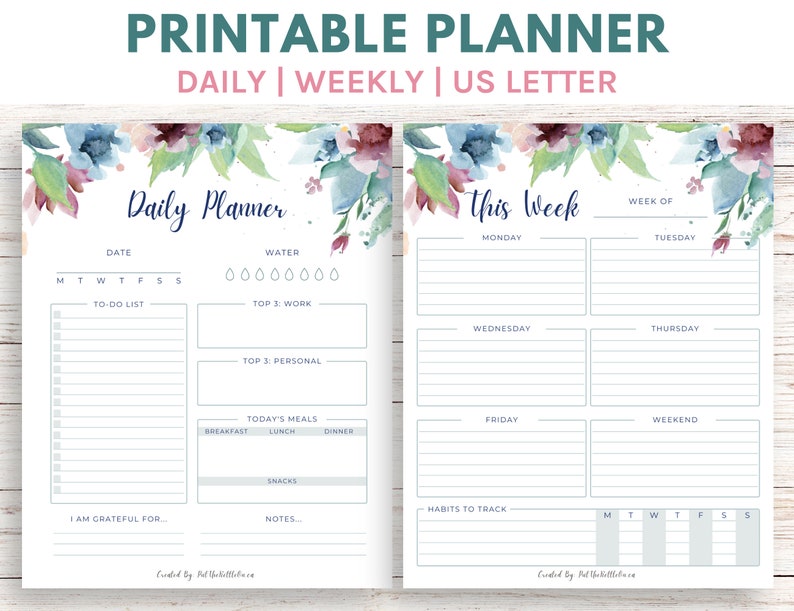 Floral Daily Weekly Planner Printable, US Letter (digital Download) - Etsy