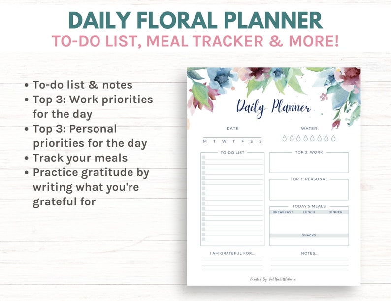 Floral Daily Weekly Planner Printable, US Letter (digital Download) - Etsy