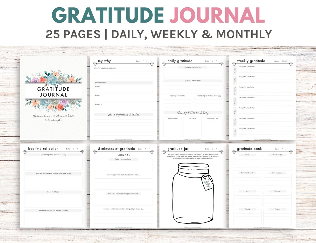 Printable Gratitude Journal Pages, Daily, Weekly Gratitude Journal and ...