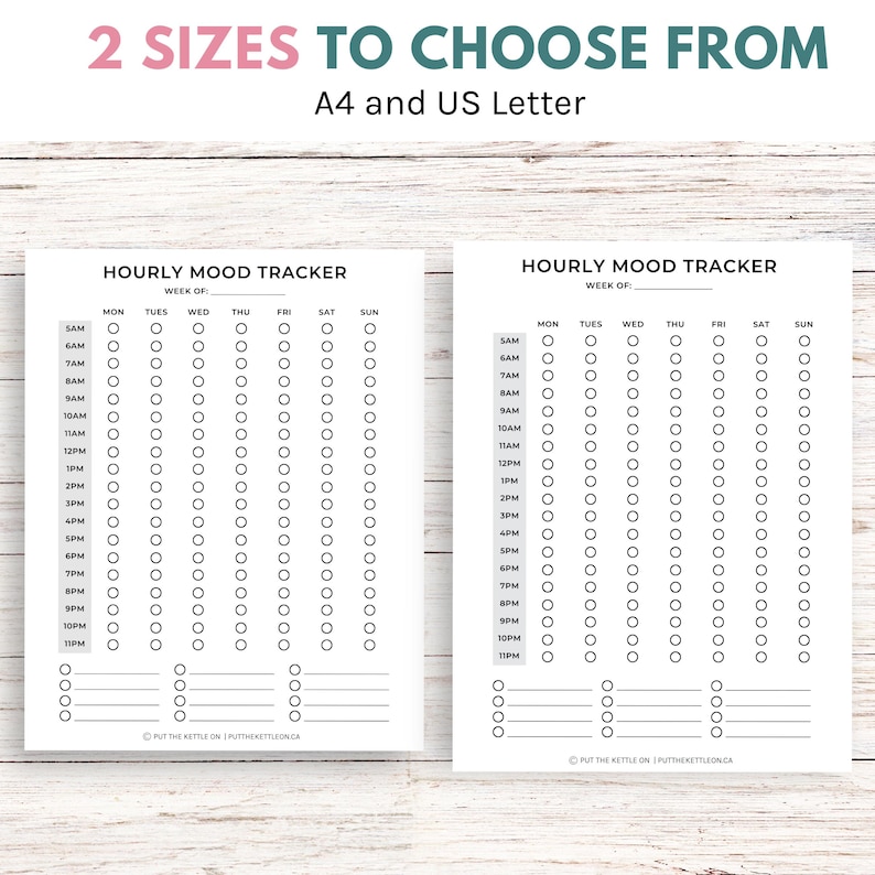 Hourly Mood Tracker Printable, Mood Activity Log, Daily and Weekly Mood ...