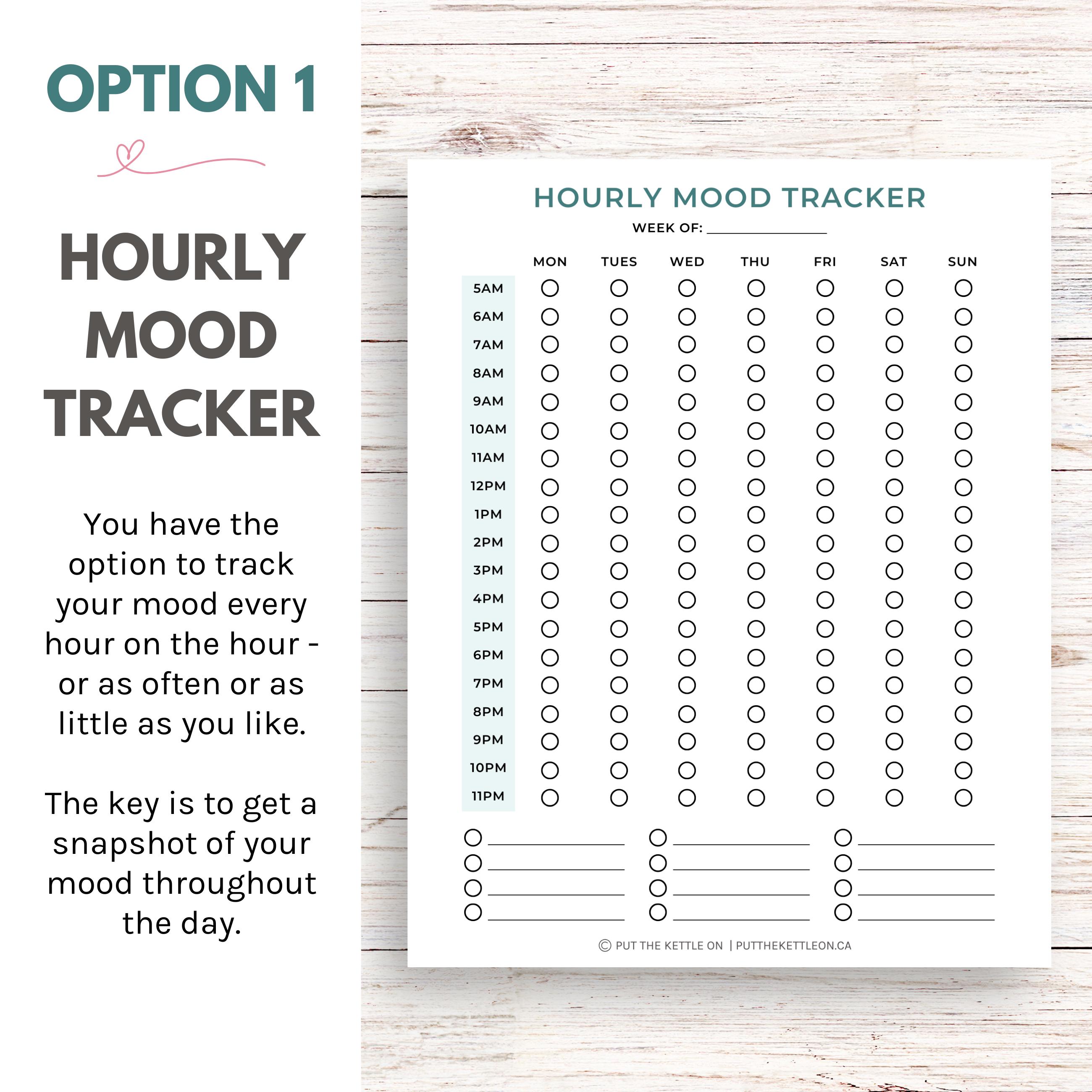 Hourly Mood Tracker Printable, Mood Activity Log, Daily and Weekly Mood ...