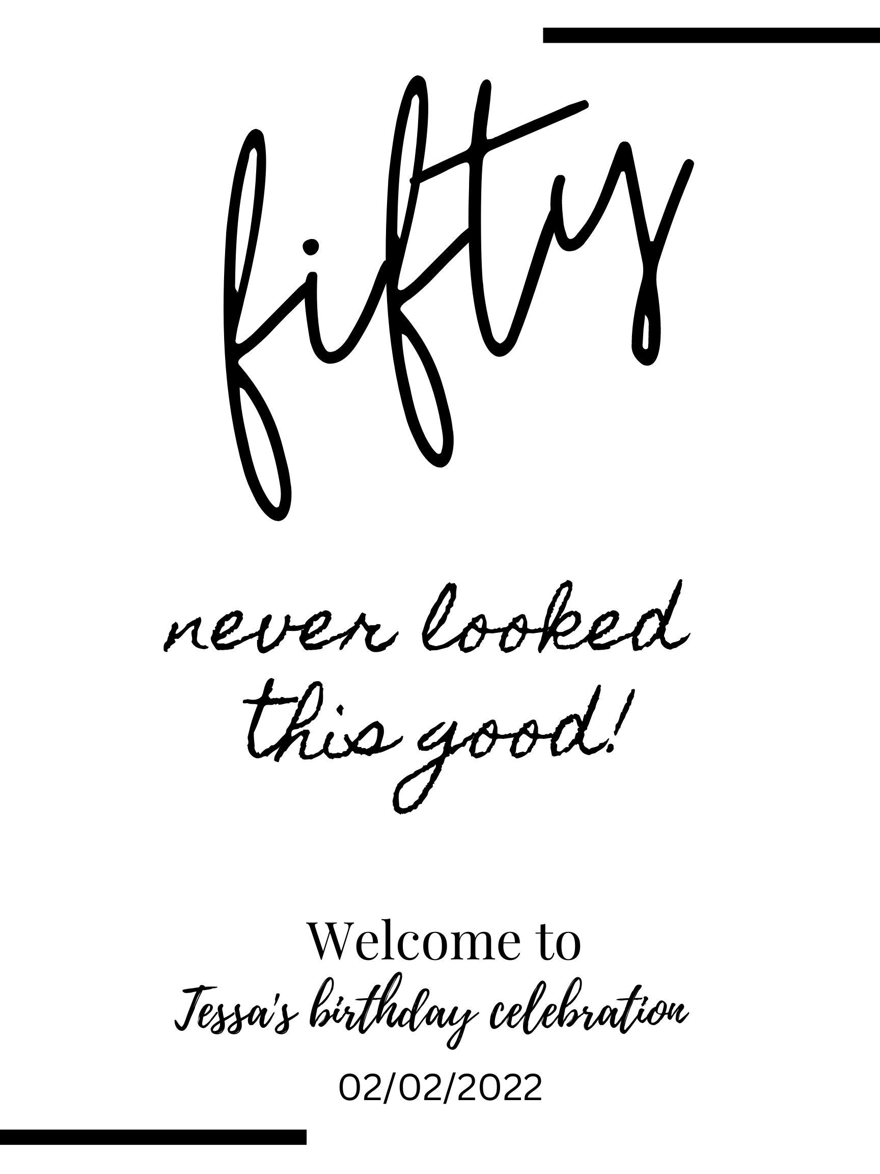 Fifty Birthday Sign Digital Download. Welcome Sign. Birthday Sign ...