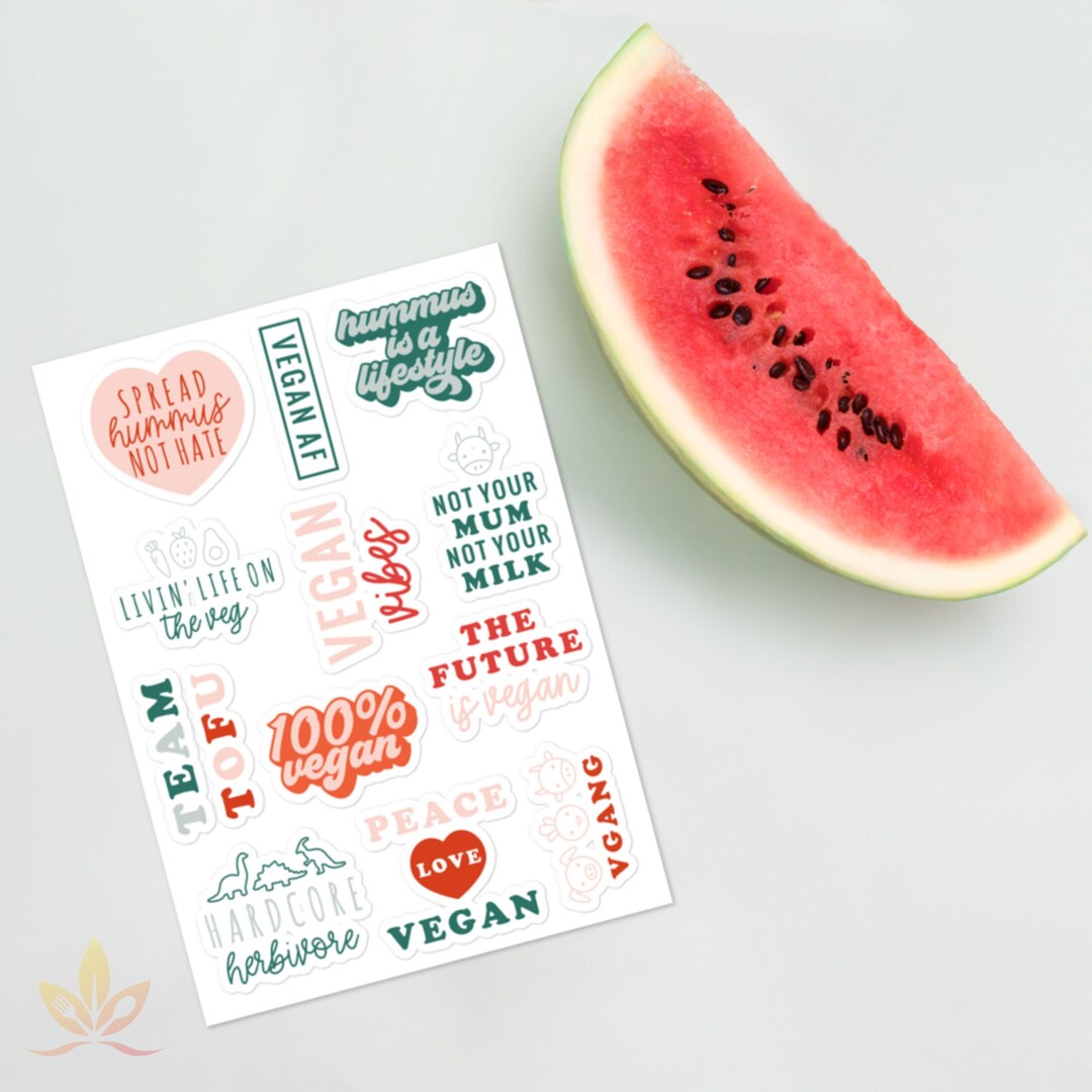 Cute Retro Vegan Sticker Sheet Vinyl Stickers Vegan Slogans Vegan ...