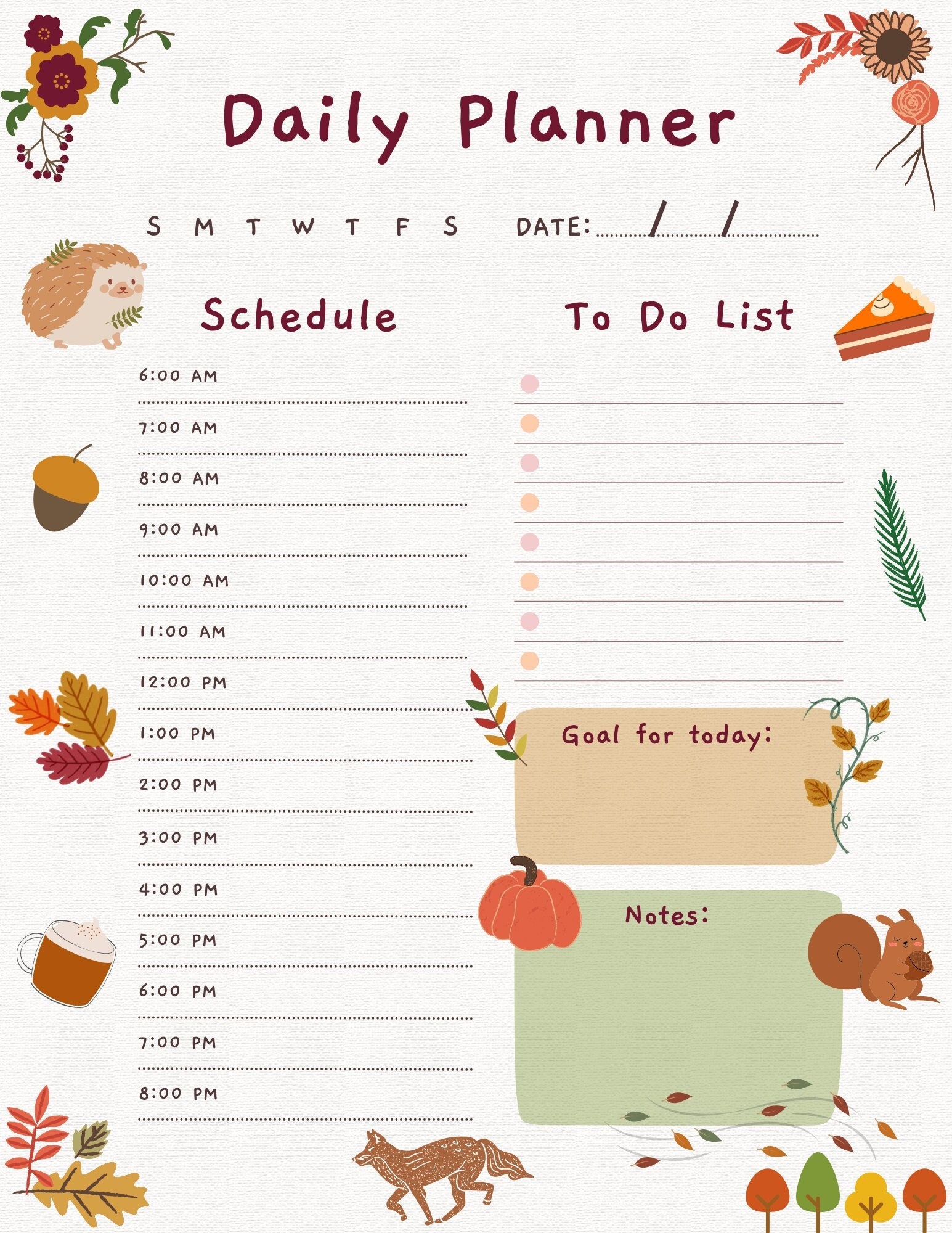 Simple Daily to Do List, Fall Themed, Instant Download PDF Planner ...