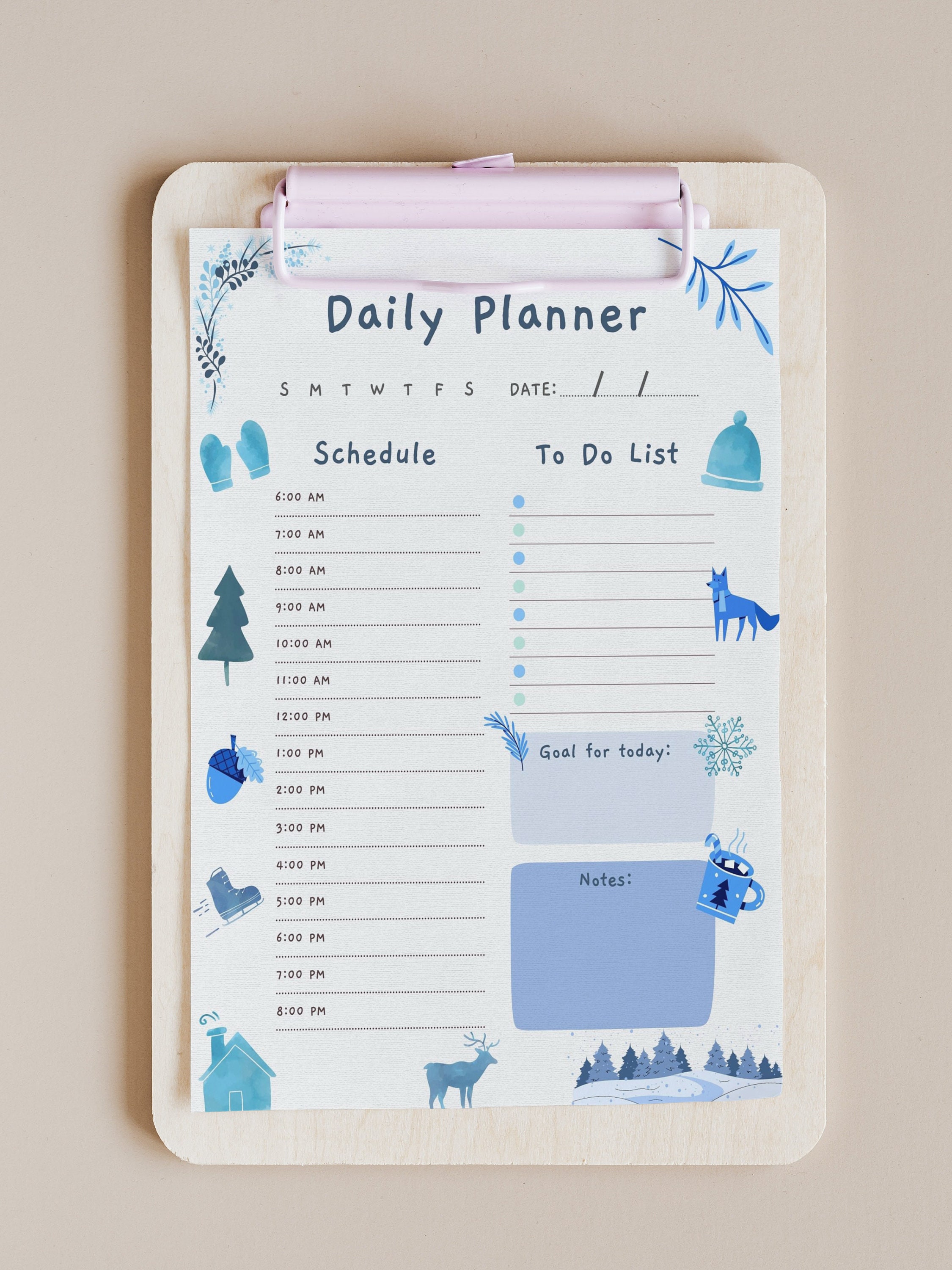 Simple Daily to Do List, Winter Themed, Instant Download PDF Planner ...