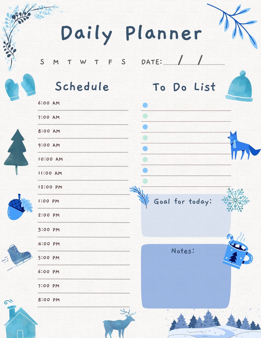 Simple Daily to Do List, Winter Themed, Instant Download PDF Planner ...