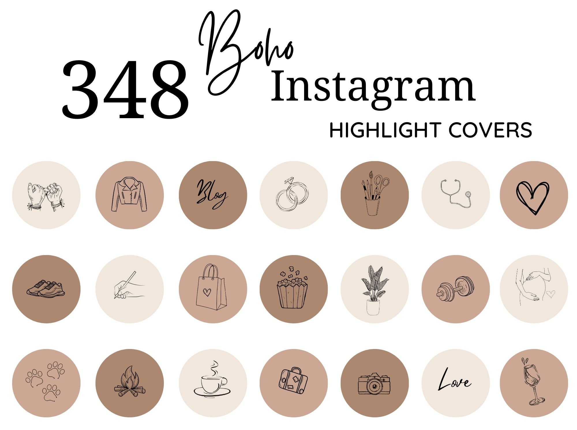 348 Boho Aesthetic Instagram Highlight Covers, Hand-drawn Icons ...