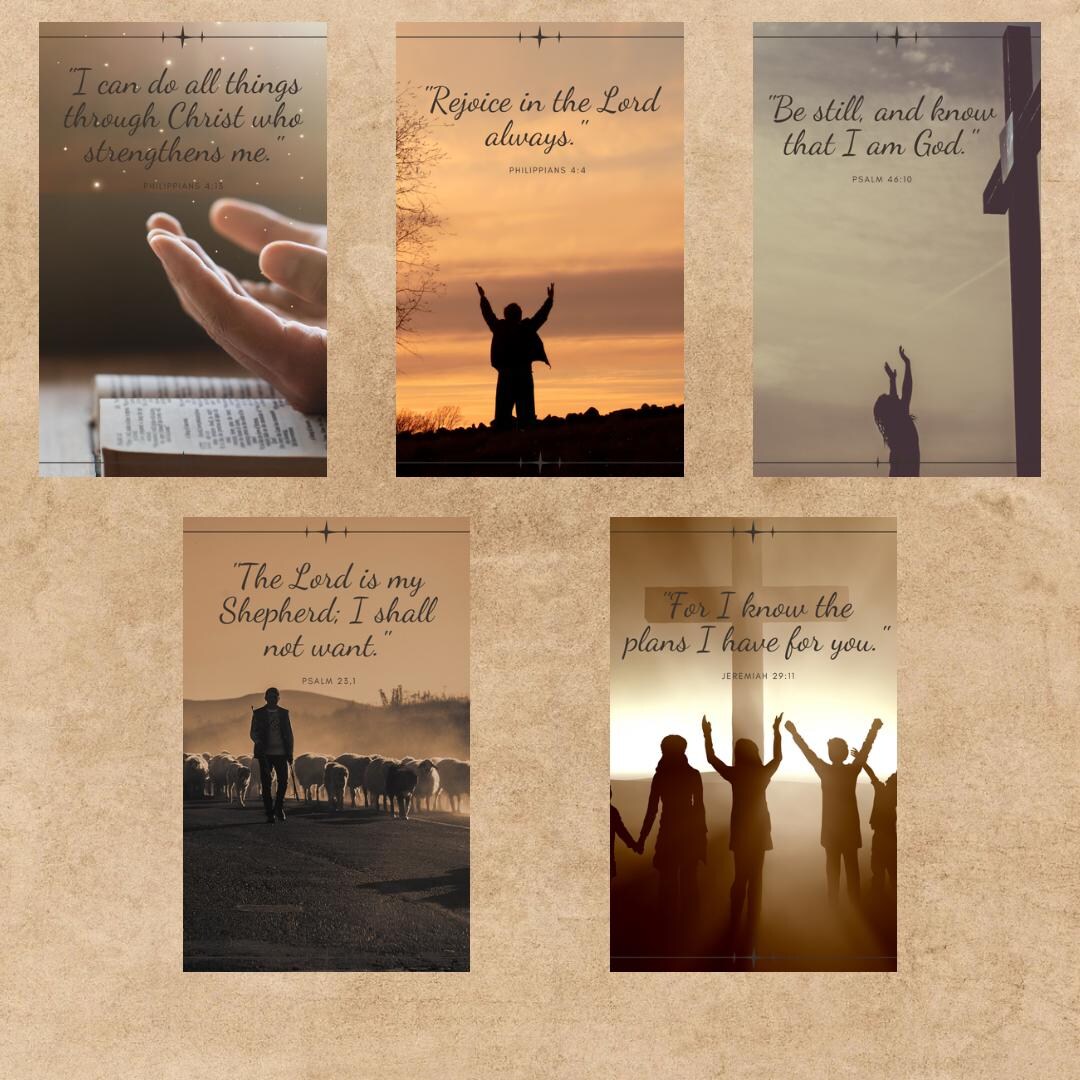 Printable Bible Verse Cards Set of 5 Inspirational Scripture Designs ...