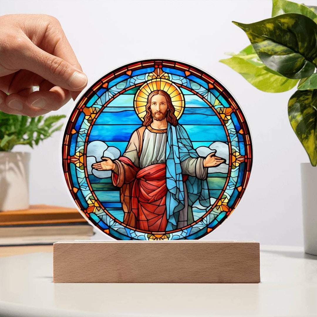 Jesus Statue Stained Glass Look Plaque, Good Friday, Catholic Art ...