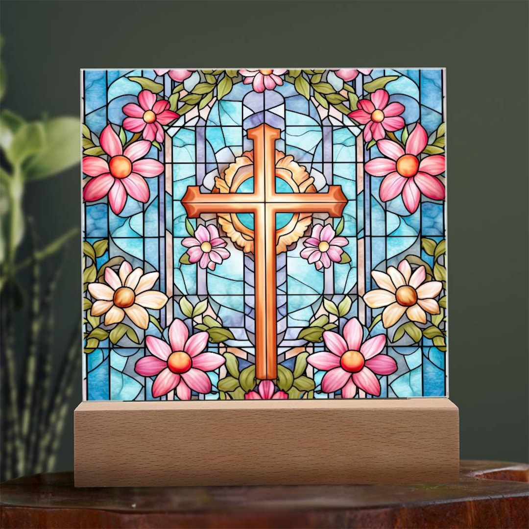 Stained Glass Style Cross Plaque | Religious Gift, Comfort Gift ...