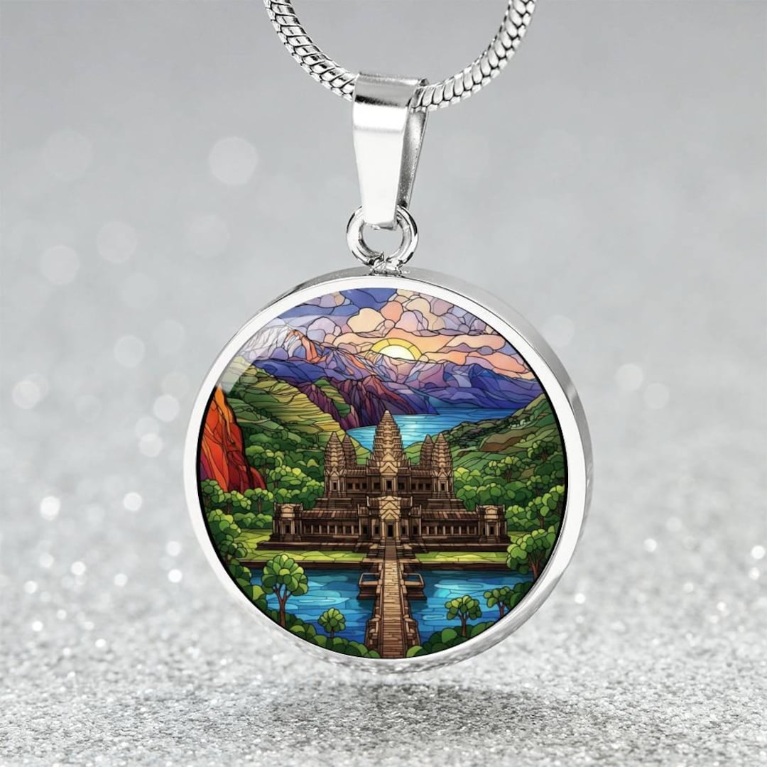 Angkor Wat Necklace or Keychain, Stained Glass Style, Cambodia Souvenir ...