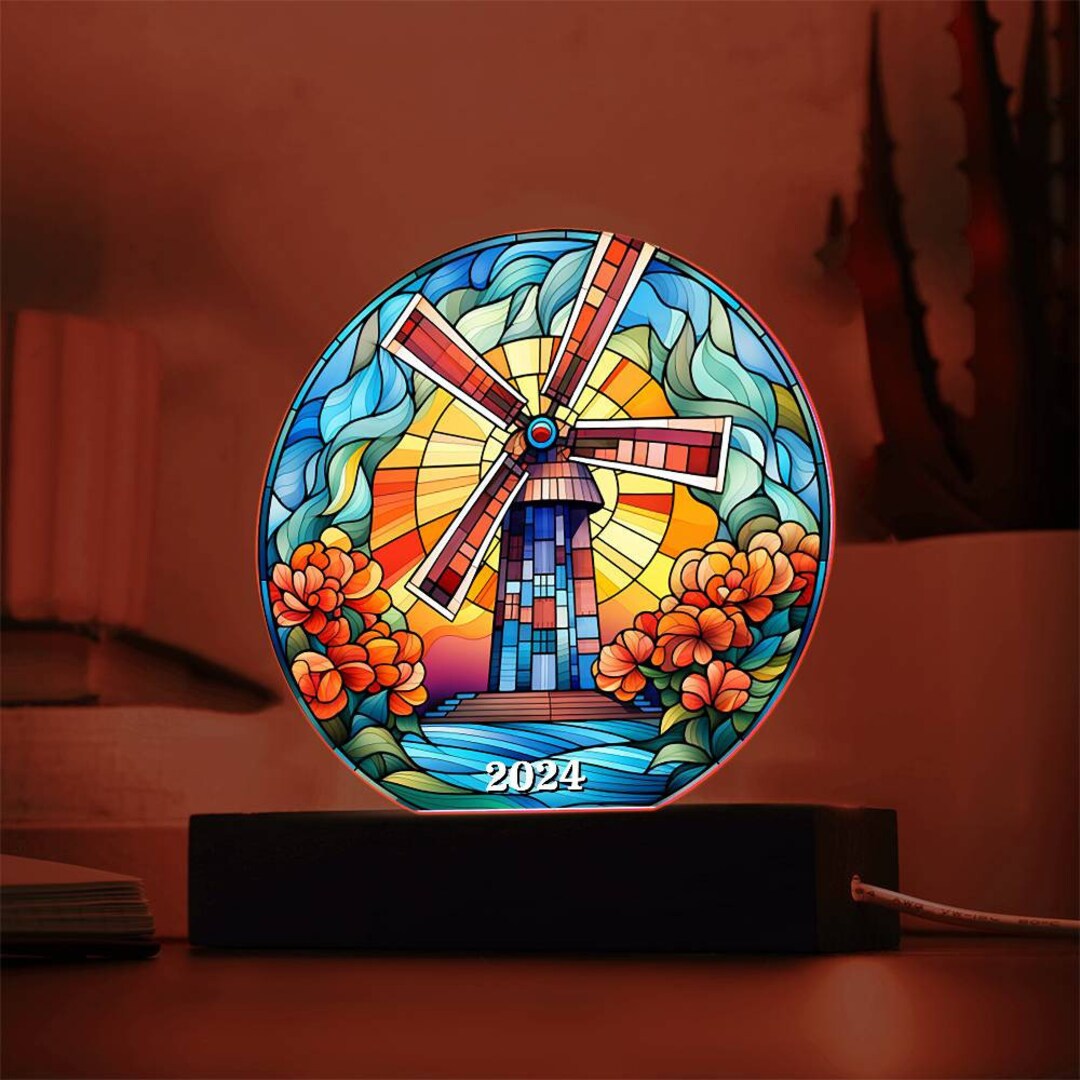 Stained Glass Windmill Acrylic Circle Plaque | Christmas Gift, Gift for ...