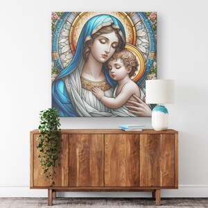 Stained Glass Style Virgin Mary Baby Jesus Canvas, Religious, Godparent ...