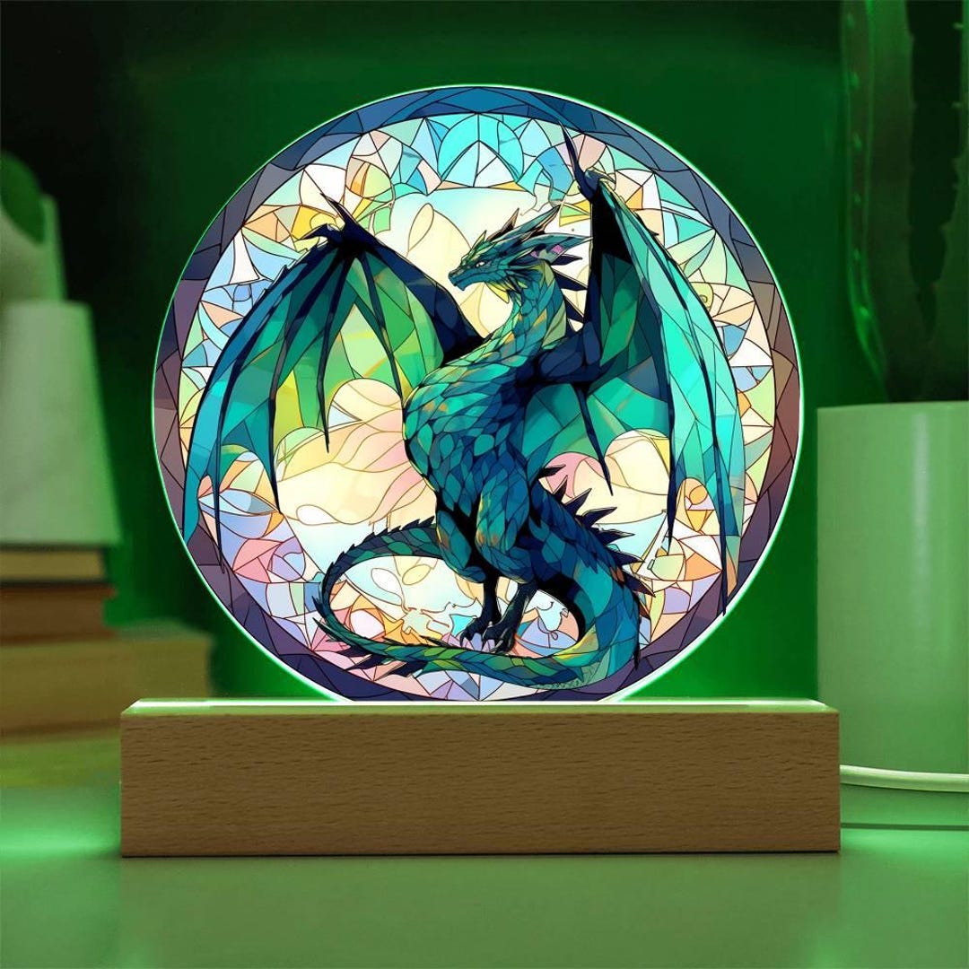 Dragon Stained Glass Night Light, Personalized Gift, Gift for Him ...