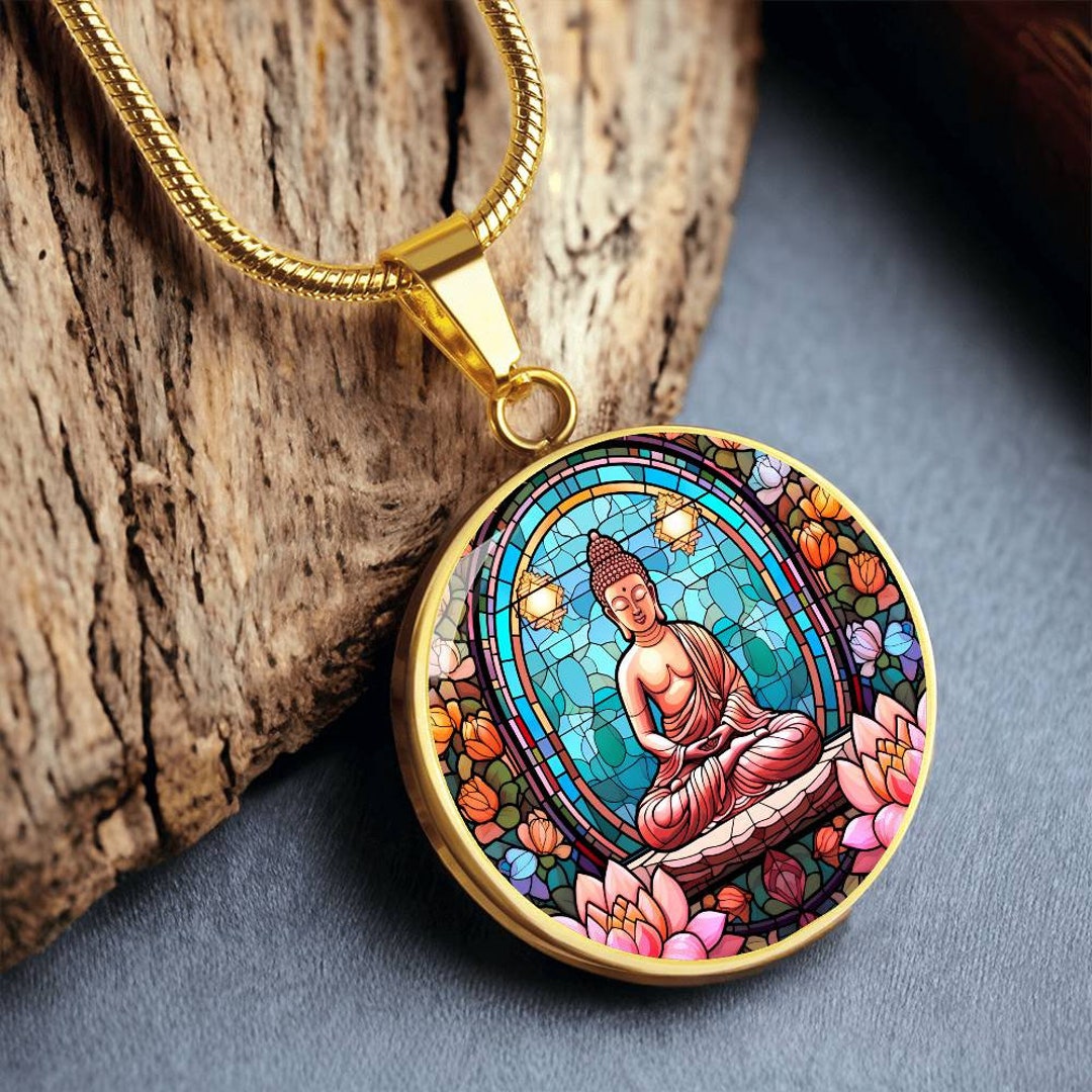 Personalized Buddha Stained Glass Style Pendant Necklace | Buddha ...