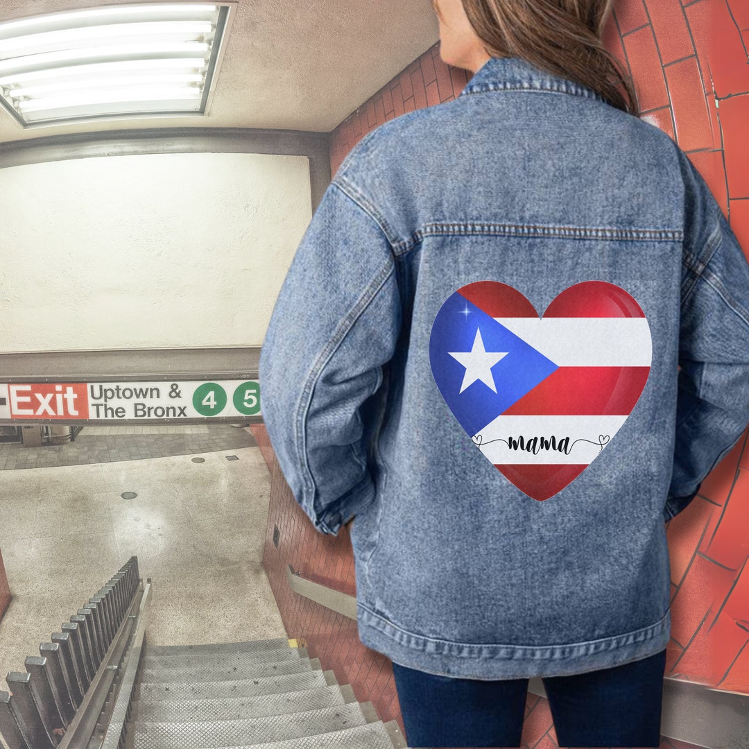 Custom Puerto Rican Mama Heart Flag Denim Jacket, Latina Jean Jacket ...