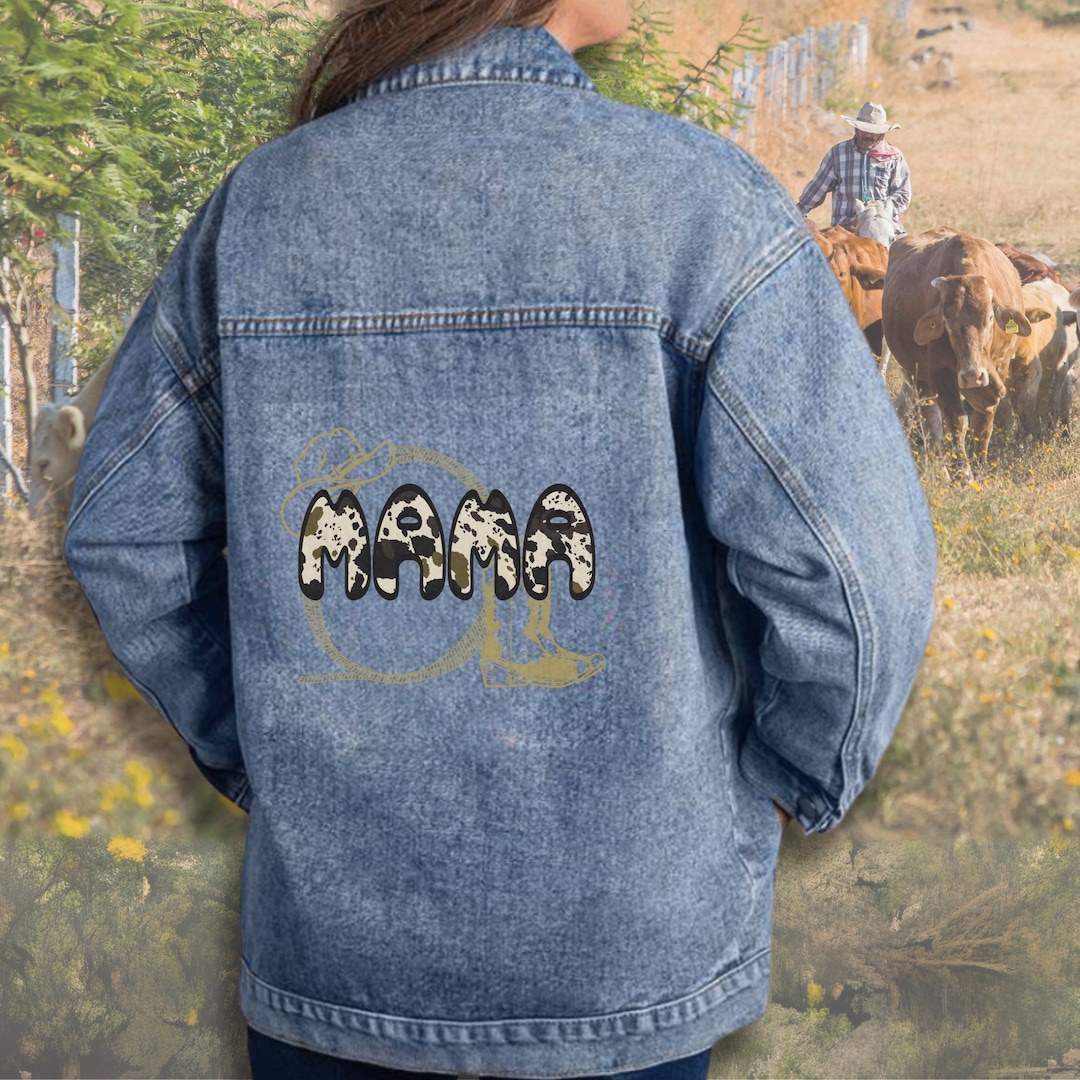 Custom Wrangler Mama Denim Jacket, Custom Blue Jean Jacket, Cowgirl ...