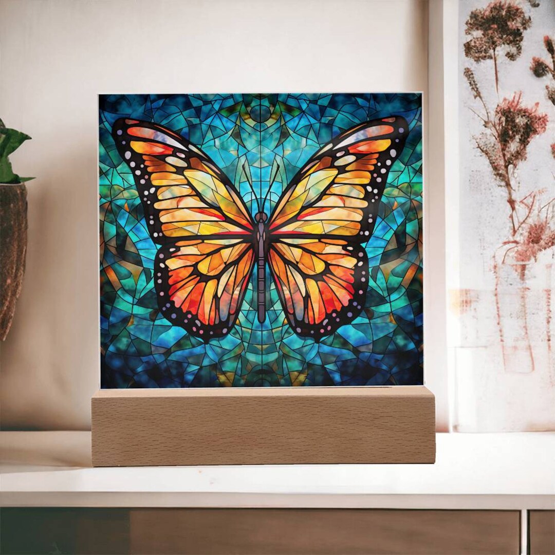 Stained Glass Butterfly Acrylic Plaque, Butterfly Nightlight, Gift for ...
