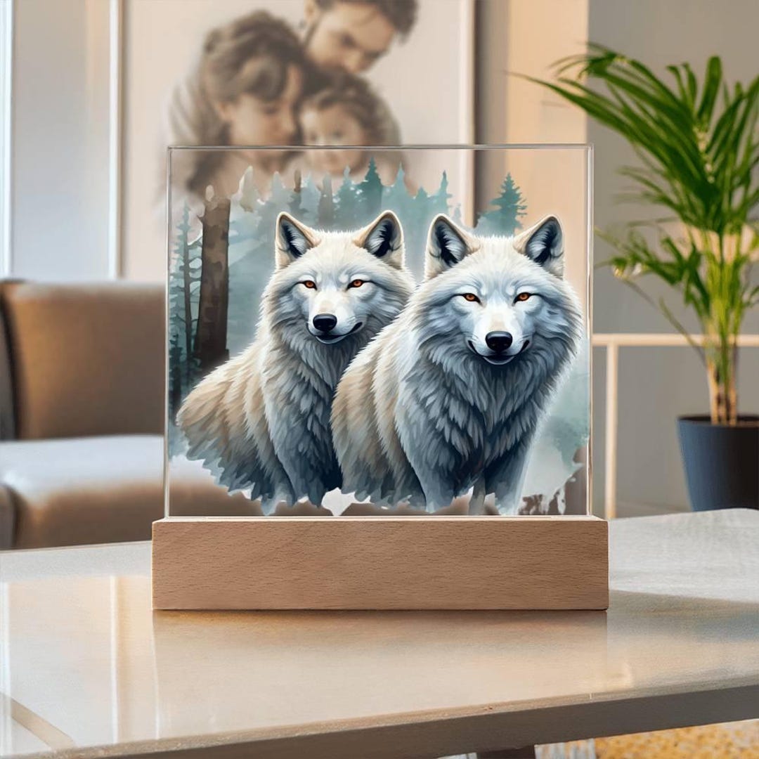 White Wolf Pack Plaque, Winter Wolf LED Light, LED Night Light, Gift ...