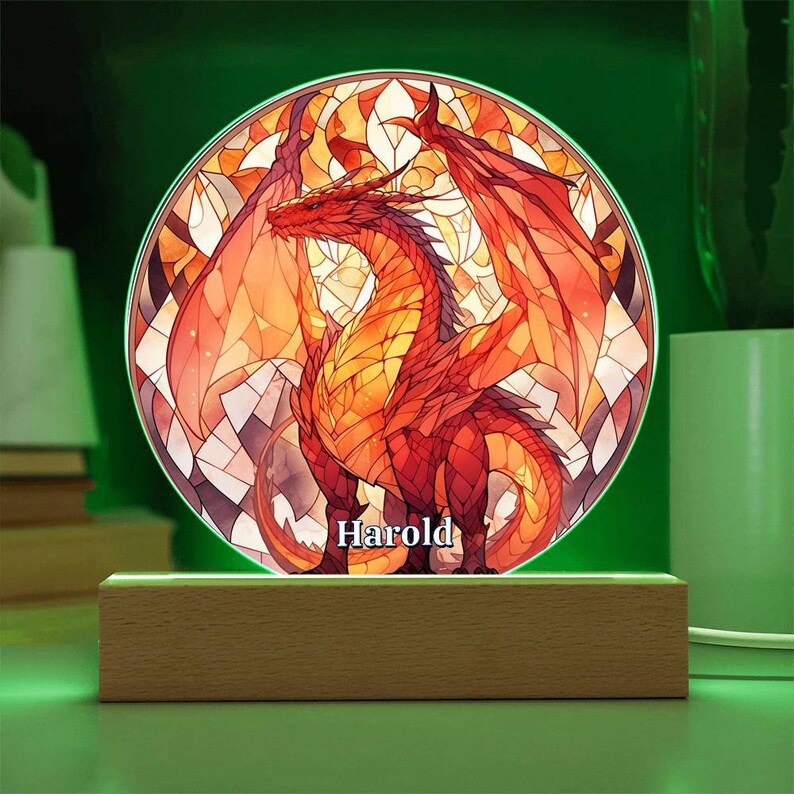 Red Dragon Stained Glass Plaque and Night Light Dragon Room Decor ...