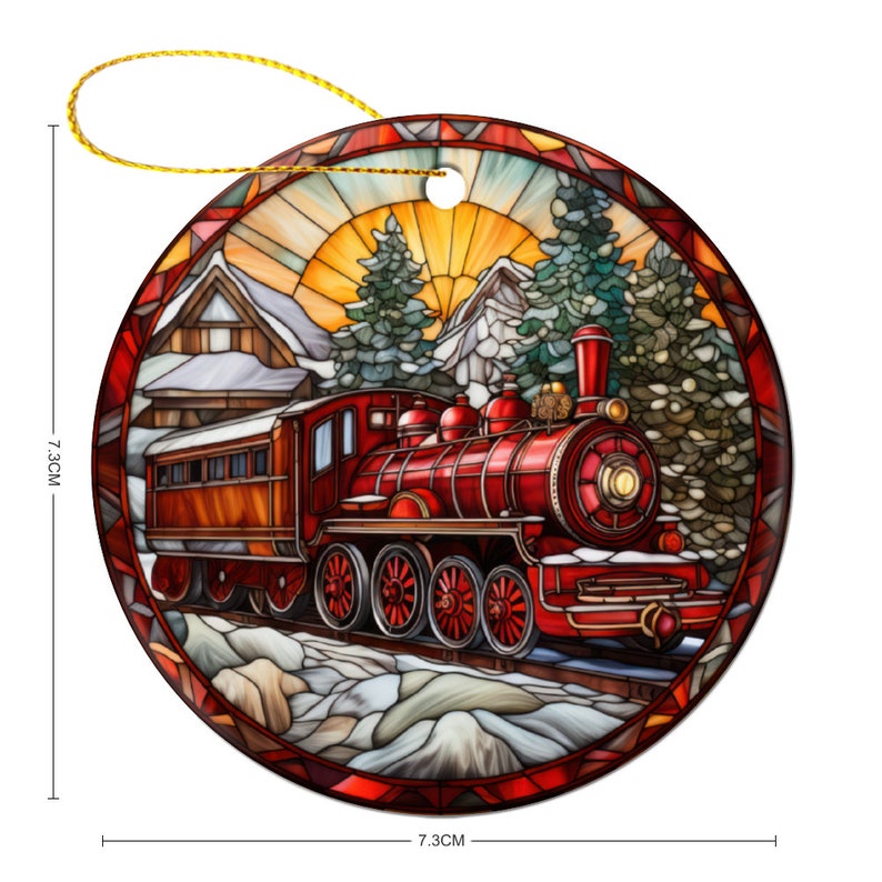 Christmas Train Ceramic Stained Glass Style Ornament Double - Etsy