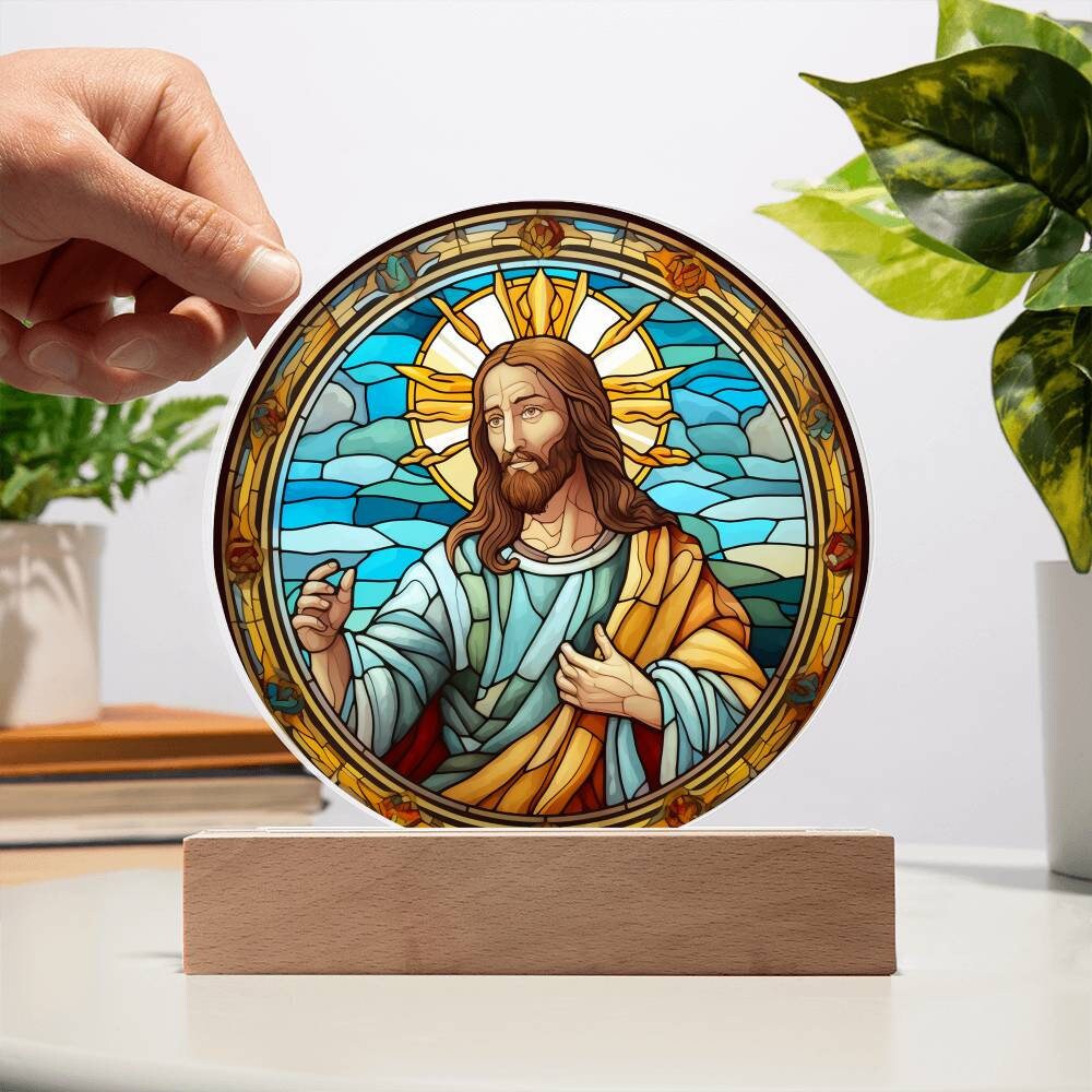 Jesus Stained Glass Catholic Plaque, Stained Glass Panel, Christian ...