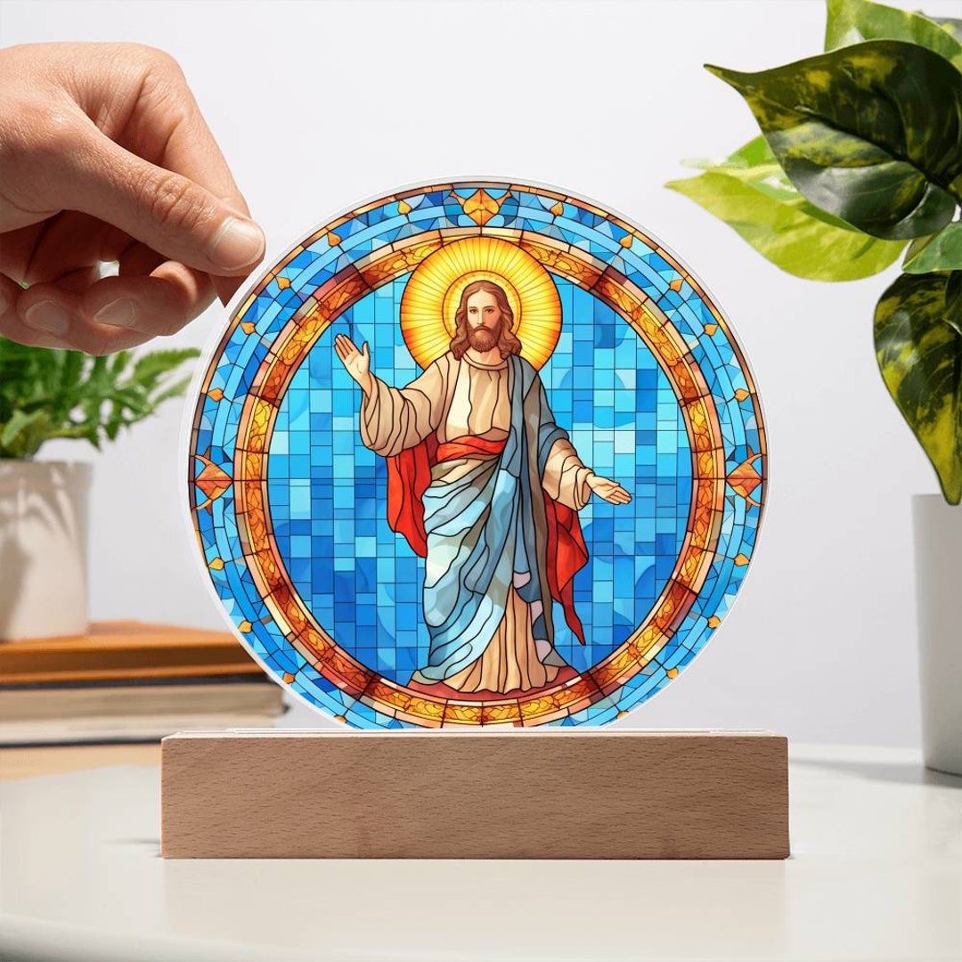 Jesus Stained Glass Style Plaque, Traditional Catholic, Christian Merch ...