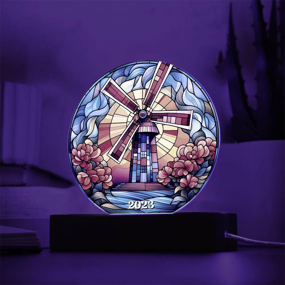 Stained Glass Windmill Acrylic Circle Plaque Christmas Gift - Etsy