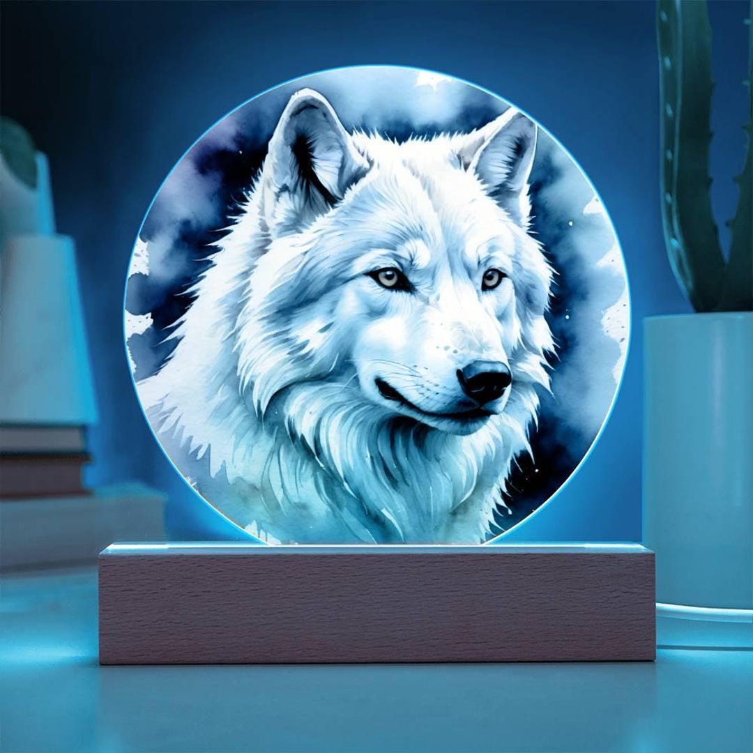 White Wolf Gift, Winter Wolf LED Light Plaque, LED Night Light, Gift ...