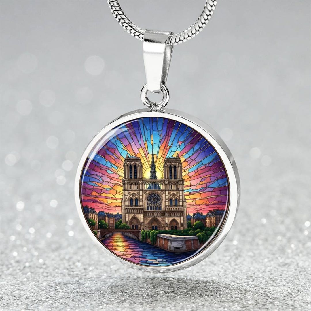 Notre Dame Cathedral Necklace or Keychain – Stained Glass Style Paris ...