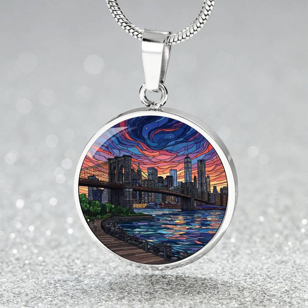 Brooklyn Bridge Park Pier 1 Necklace or Keychain, Stained Glass Style ...