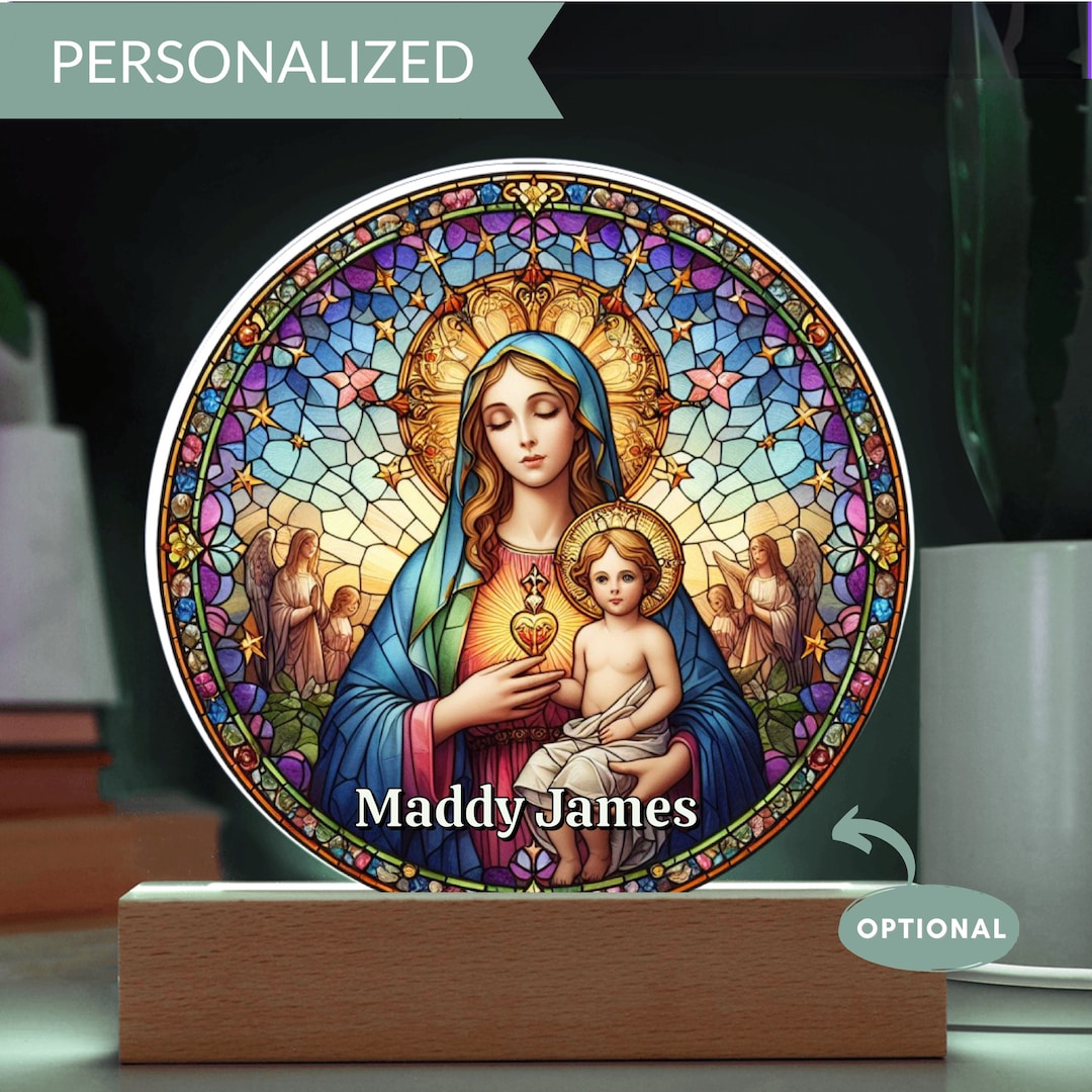 Mary and Baby Jesus Stained Glass Style Gift, Christian Merch, Faux ...