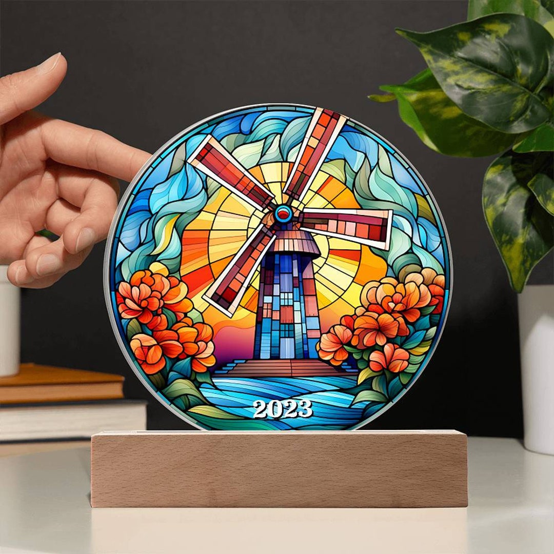Stained Glass Windmill Acrylic Circle Plaque Christmas Gift - Etsy