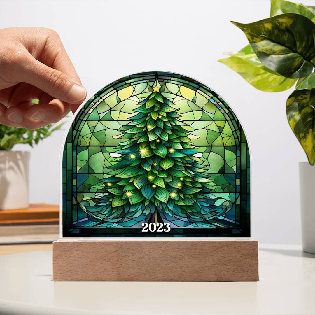 2023 Christmas Tree Stained Glass Style Plaque Stained Glass - Etsy