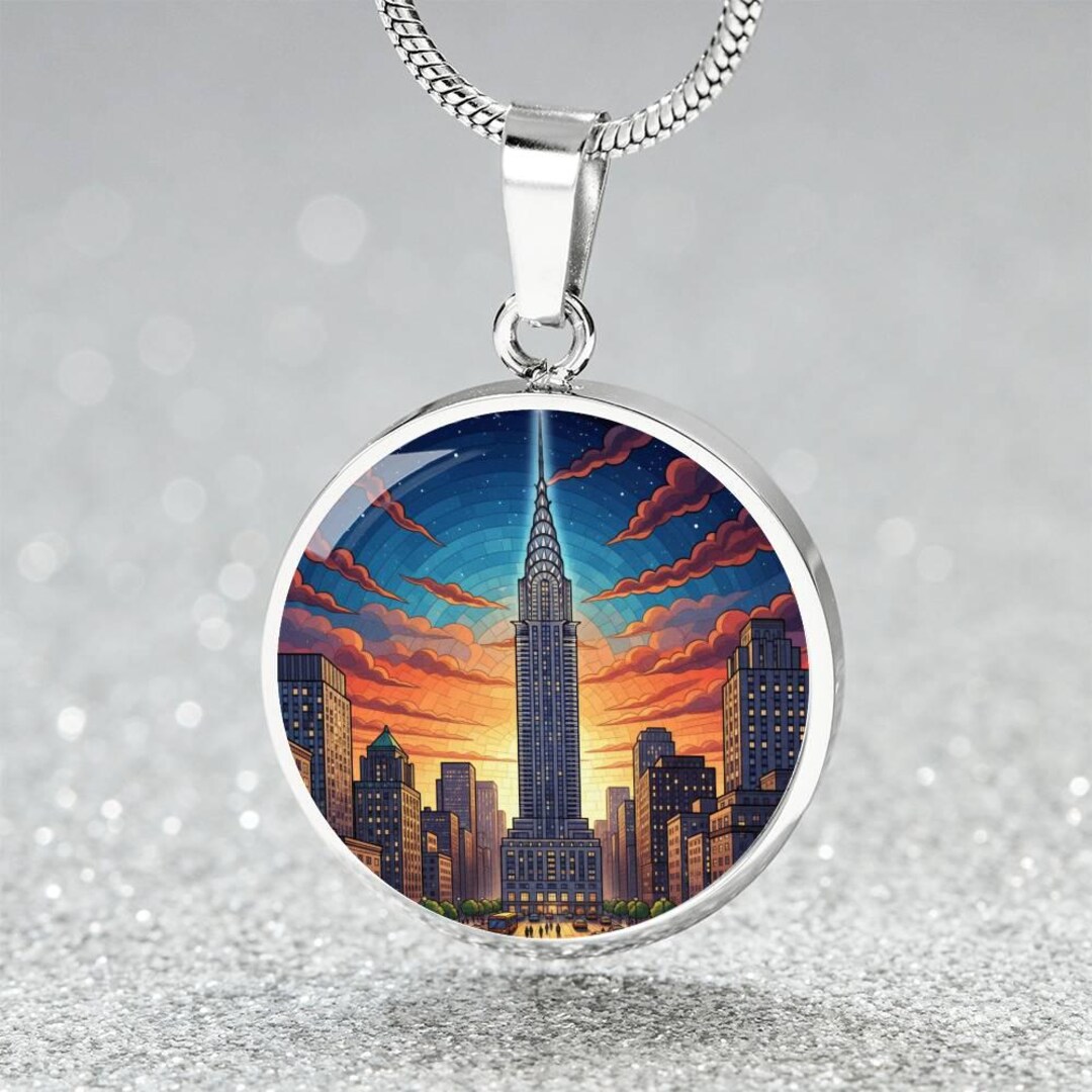 The Chrysler Building Necklace, Stained Glass Style, Gift for Travelers ...